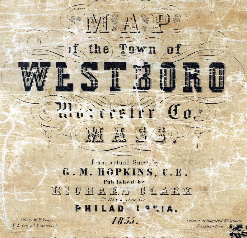 1855 Town Map of Westboro Worcester County Massachusetts - Etsy