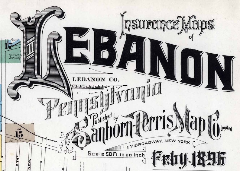 1896 Town Map of Lebanon County Pennsylvania - Etsy