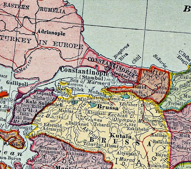 1910 Map of Turkey in Asia - Etsy