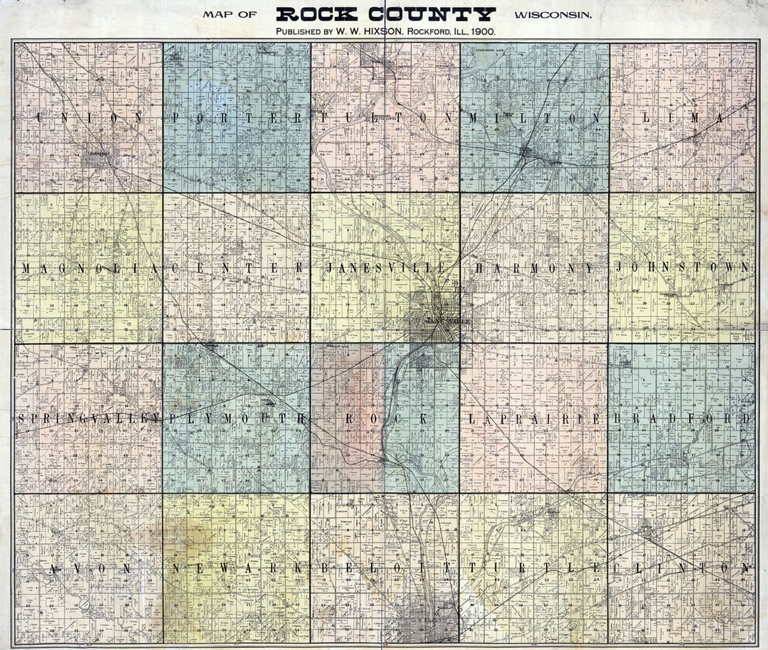 1900 Farm Line Map of Rock County Wisconsin Janesville - Etsy