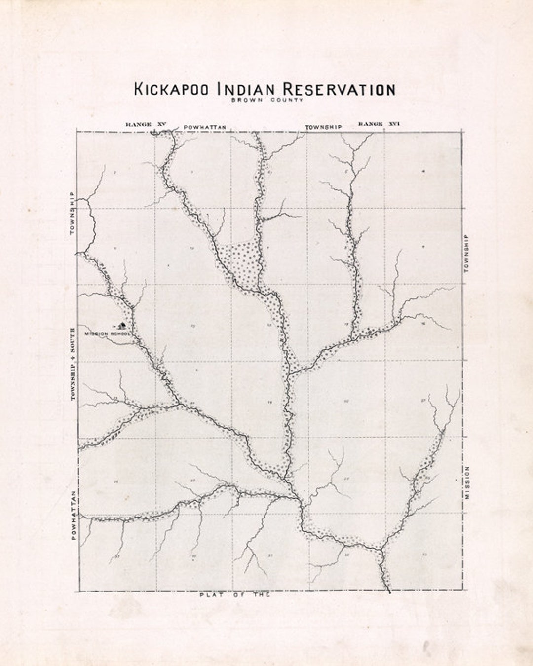 1887 Map of Kickapoo Indian Reservation Brown County Kansas - Etsy