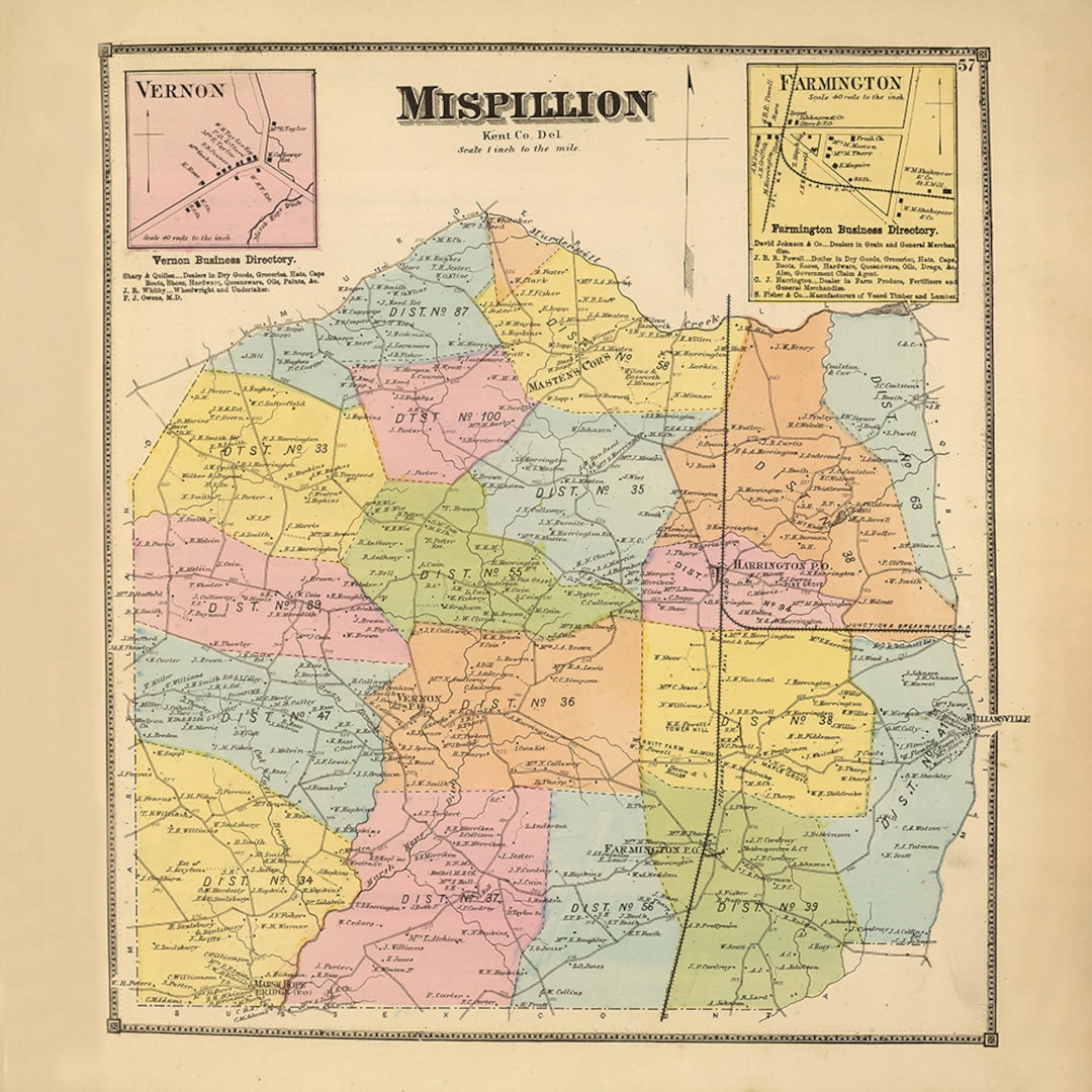 1868 Map of Mispillion Kent County Delaware - Etsy