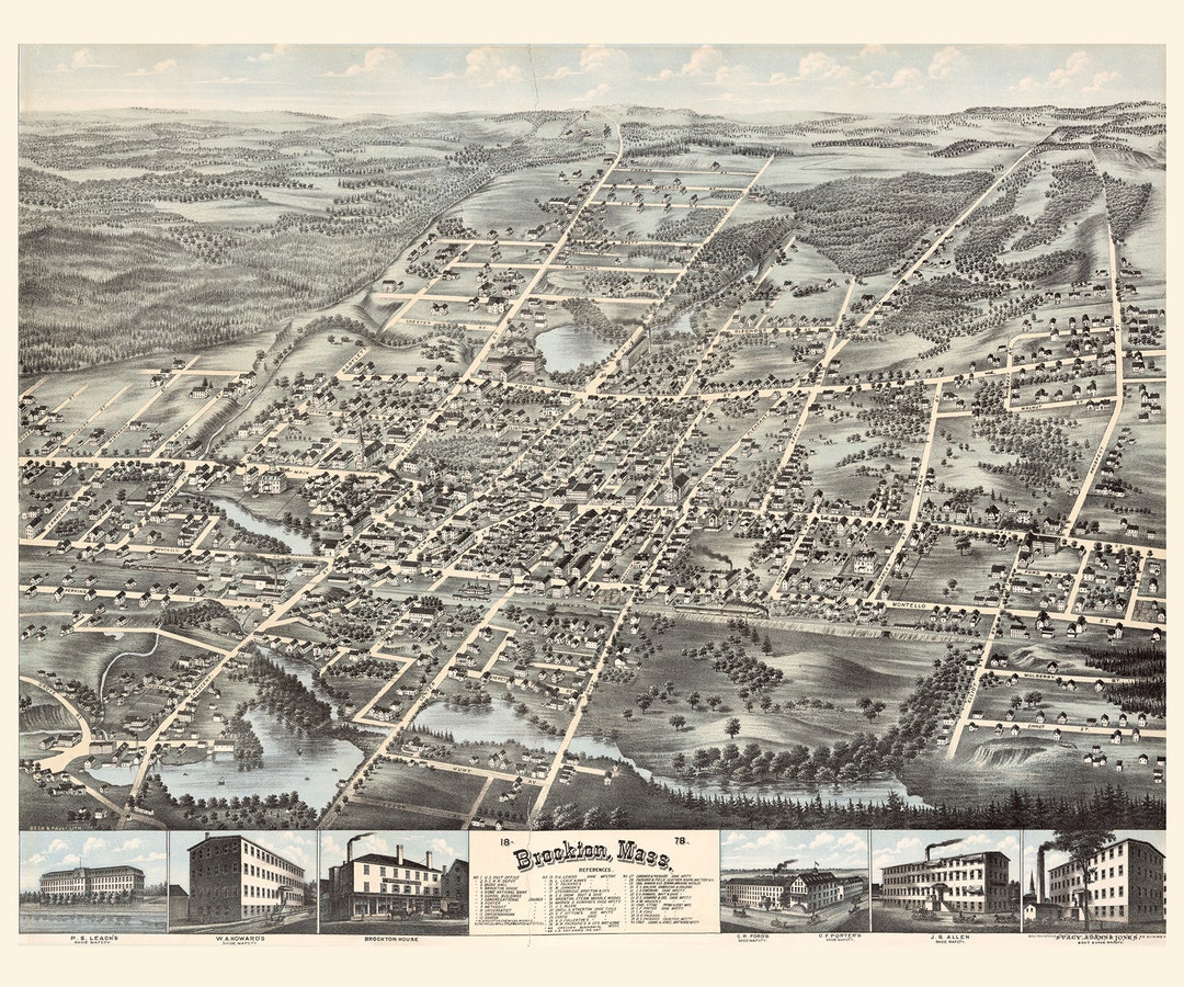 1878 Panoramic Map of Brockton Massachusetts - Etsy