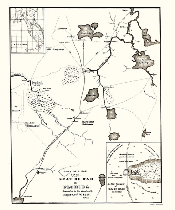 1835 Map of the Florida Seminole Wars | Etsy