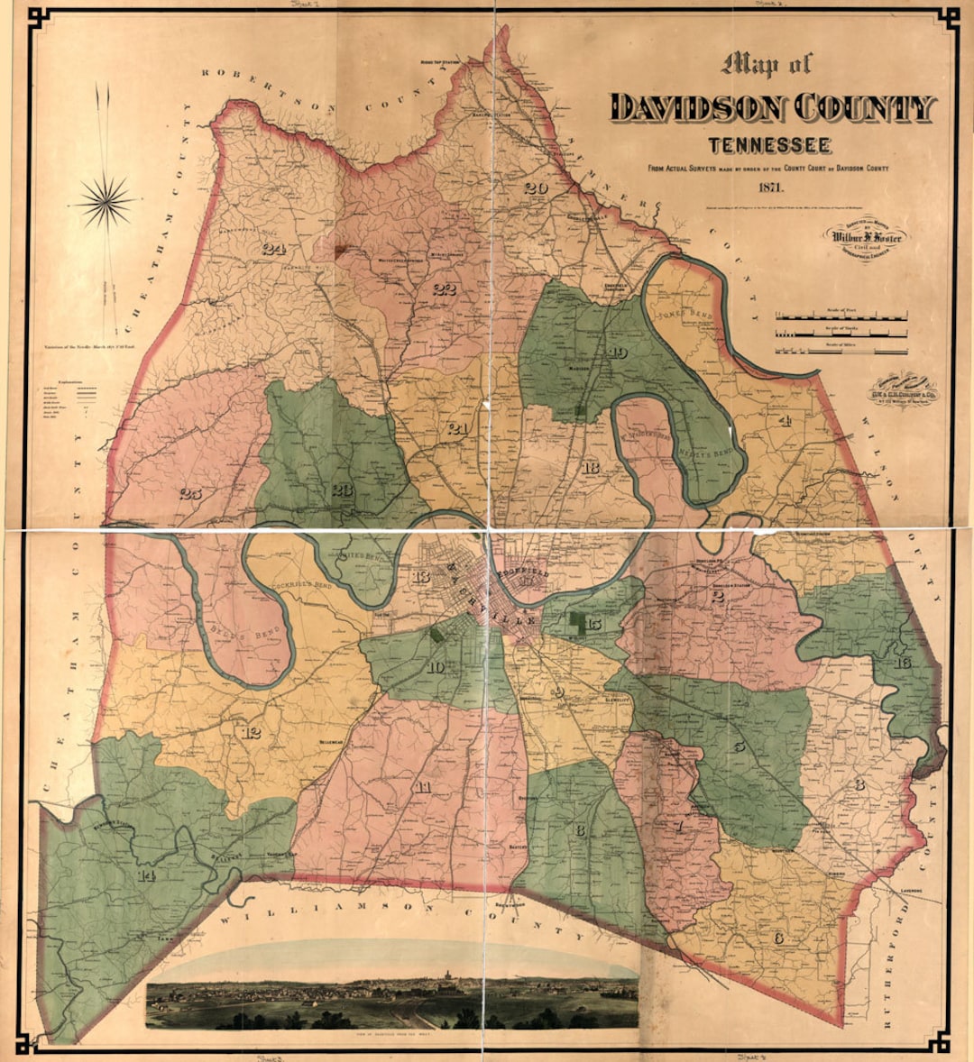 1871 Map of Davidson County Tennessee Nashville - Etsy