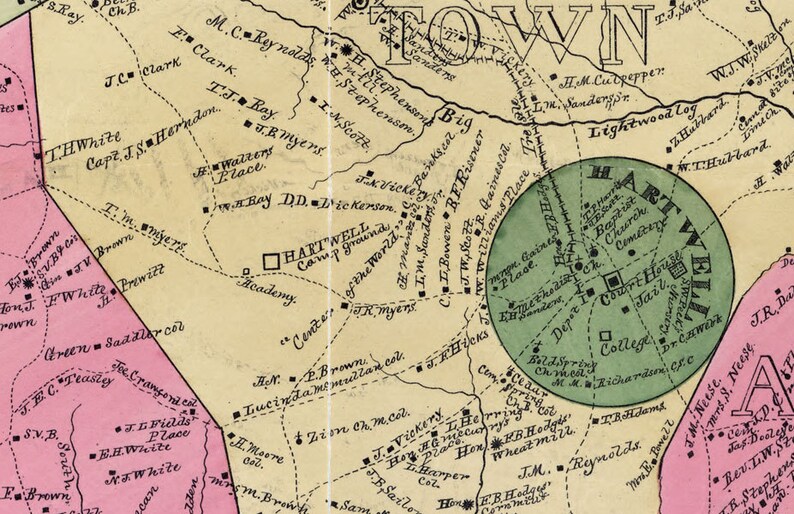 1889 Map of Hart County Georgia Landowner Reprint - Etsy