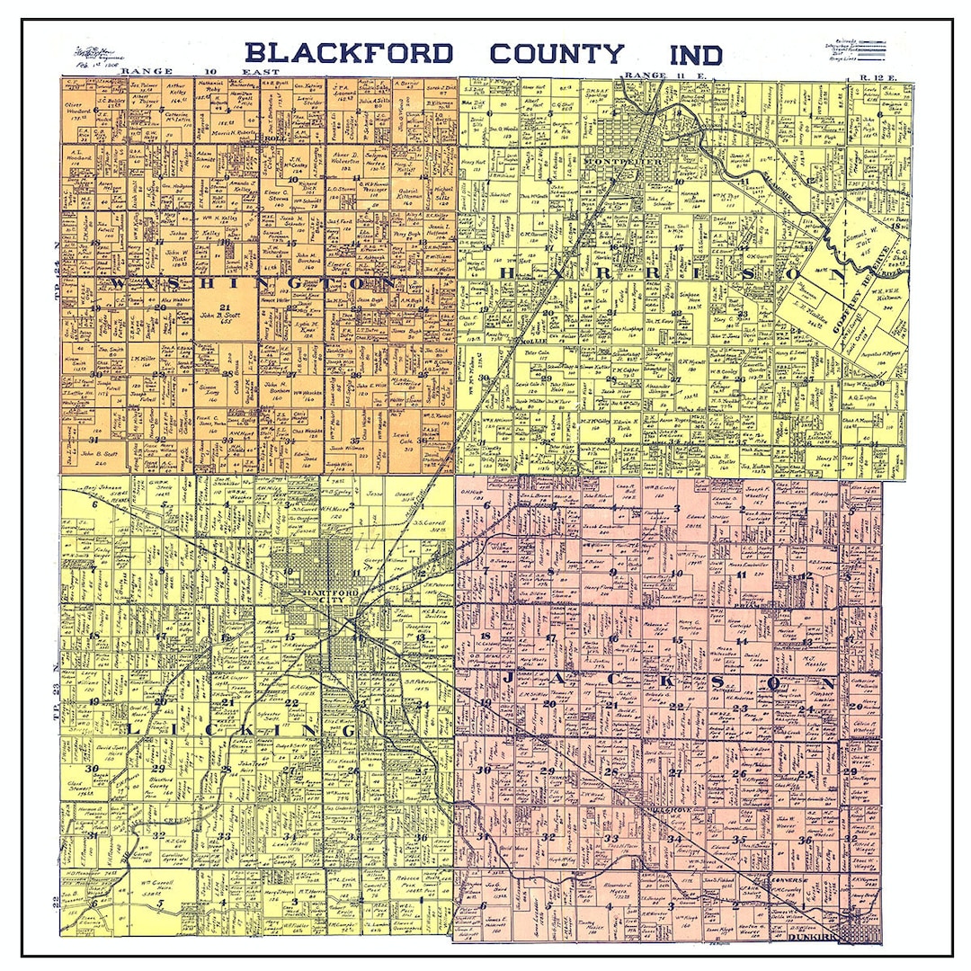 1905 Farm Line Map of Blackford County Indiana - Etsy