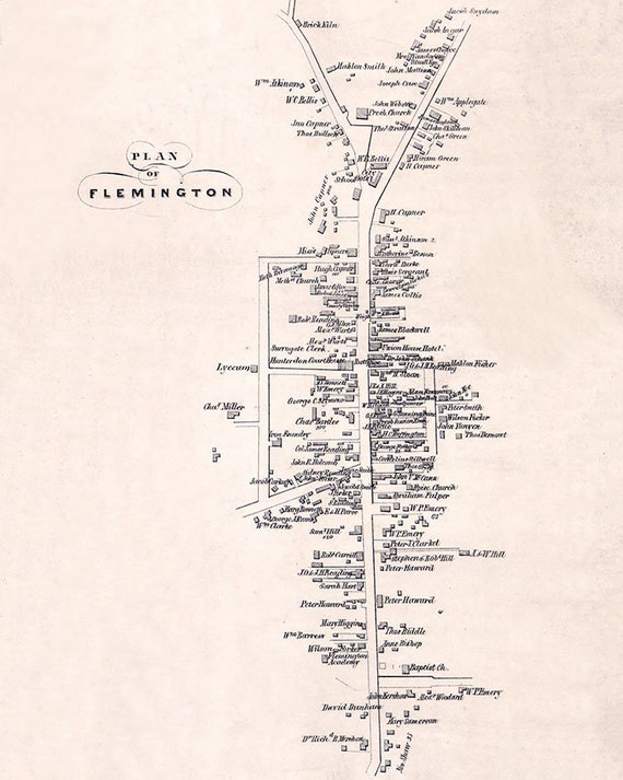 1851 Map of Flemington Hunderdon County New Jersey | Etsy