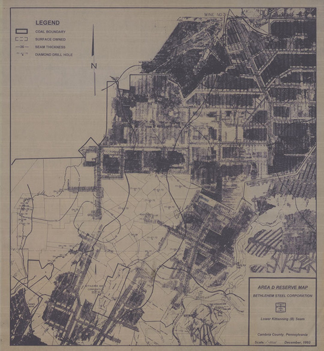 1993 Coal Mine Map of Bethlehem Steel Corporation Johnstown Cambria ...
