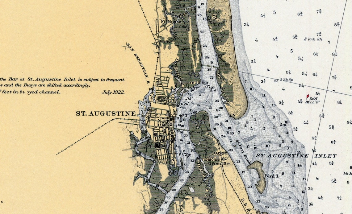 1924 Nautical Map of Saint Augustine Inlet Florida to Halifax - Etsy