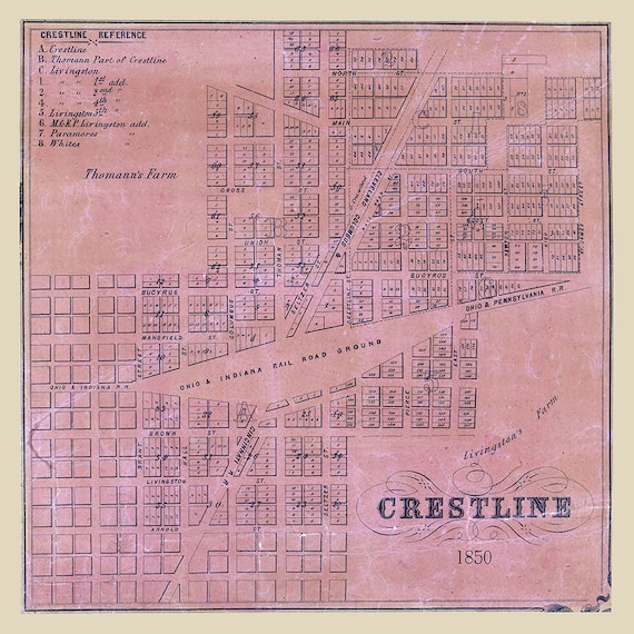 1850 Map of Crestline Crawford County Ohio - Etsy