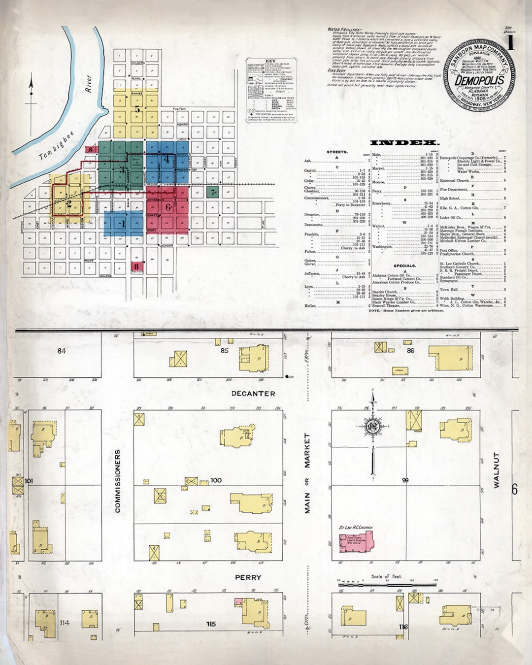1909 Town Map of Demopolis Marengo County Alabama - Etsy