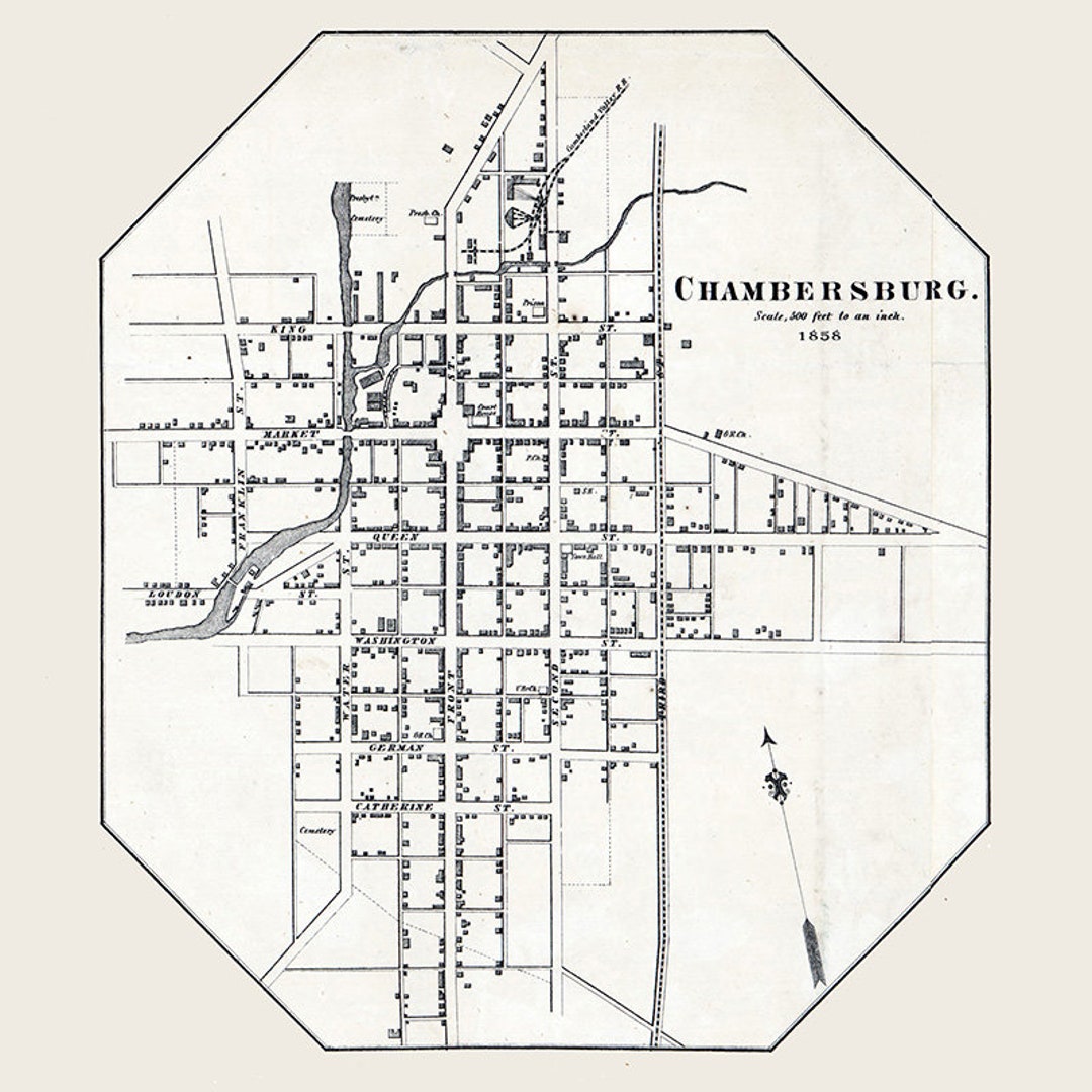 1858 Map of Chambersburg Franklin County Pennsylvania - Etsy