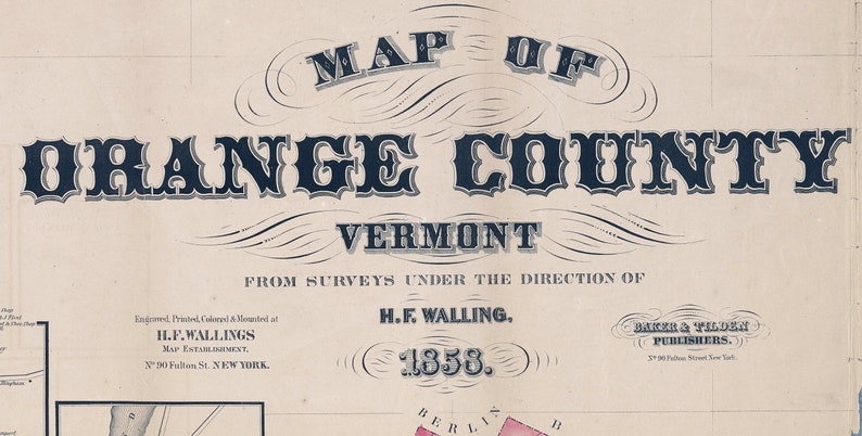 1858 Map of Orange County Vermont | Etsy
