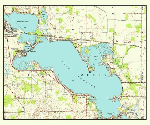 1951 Map of Lake Wawasee Kosciusko County Indiana - Etsy