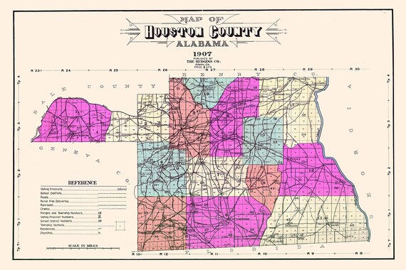 1907 Map of Houston County Alabama - Etsy