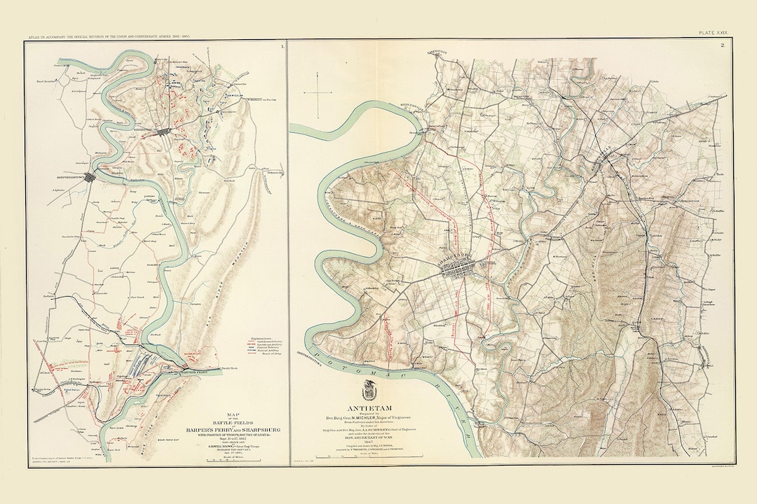 1867 Map Battle of Antietam Sharpsburg Maryland and Harpers Ferry - Etsy