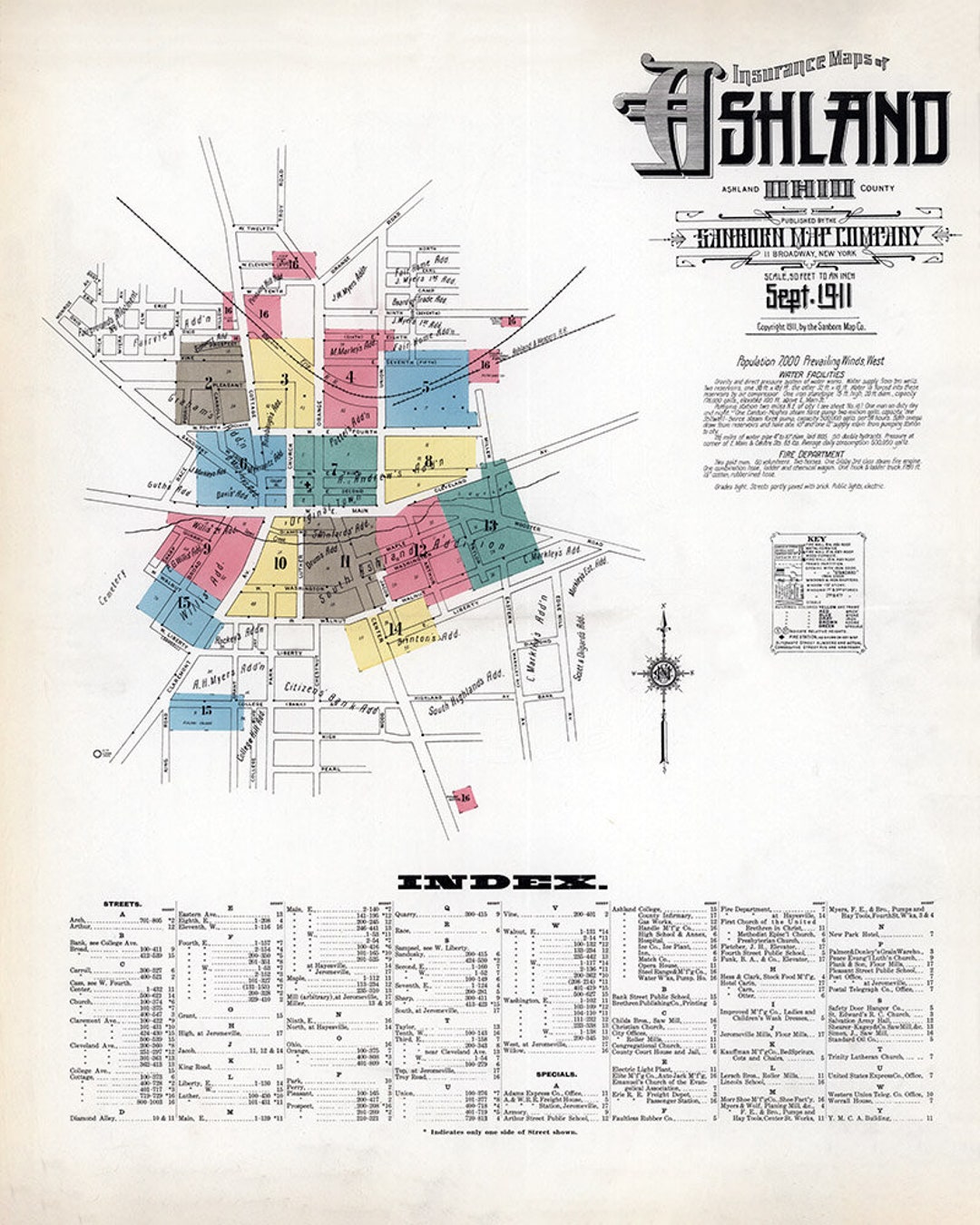 1911 Town Map of Ashland Ohio - Etsy