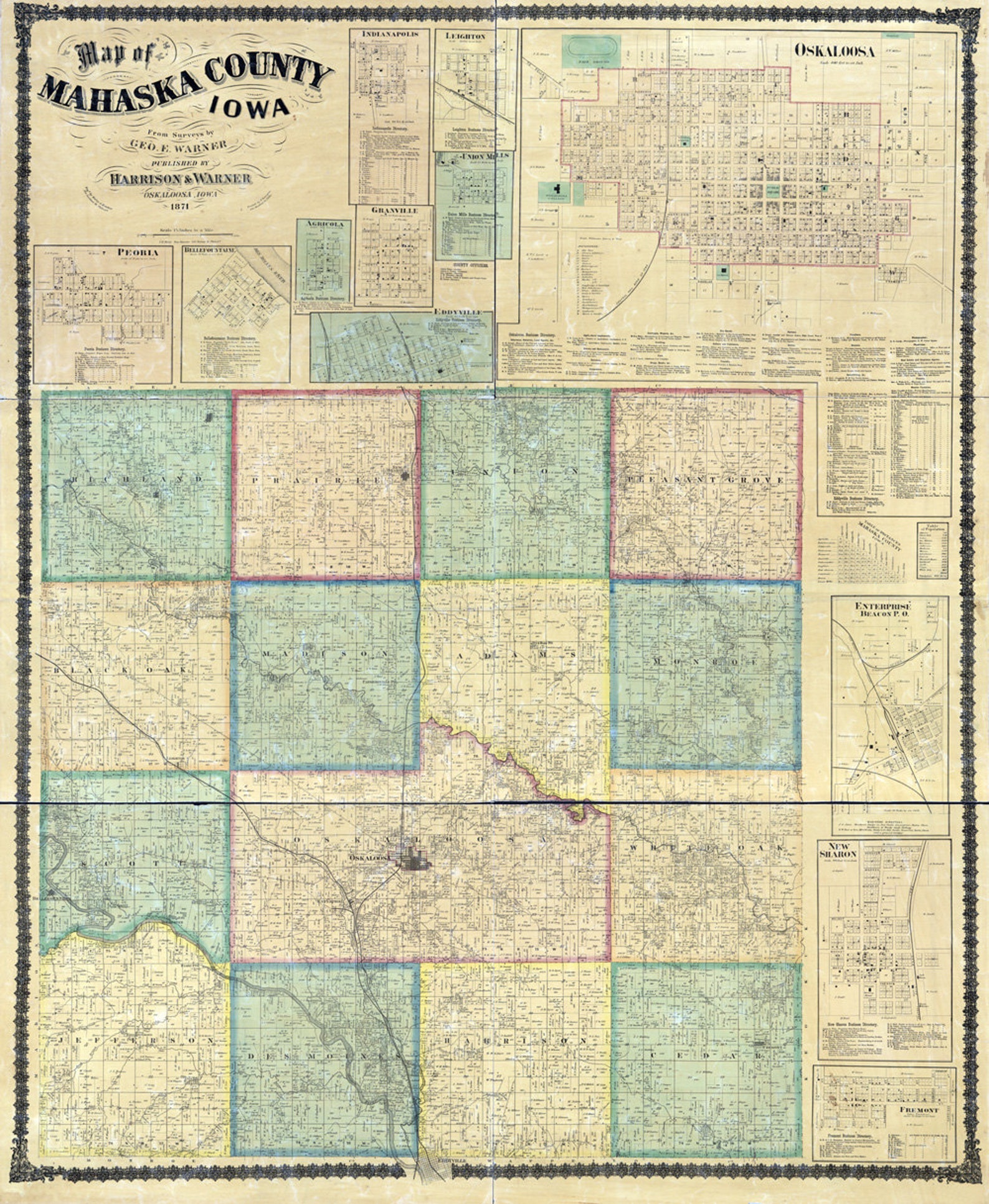 1871 Map of Mahaska County Iowa Oskaloosa | Etsy