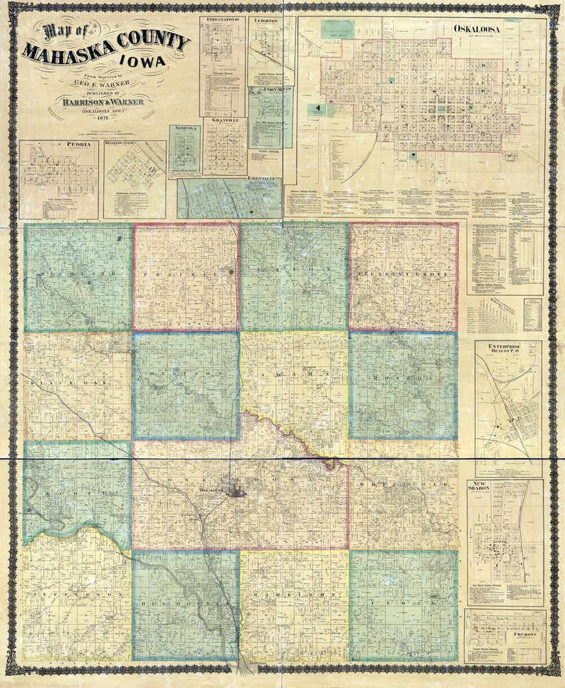 1871 Map of Mahaska County Iowa Oskaloosa - Etsy