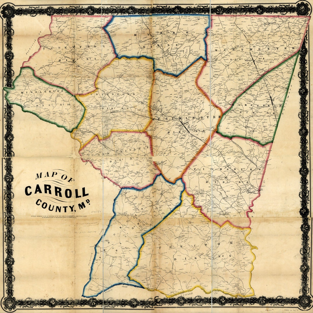 1863 Map of Carroll County Maryland With Homeowner Names - Etsy