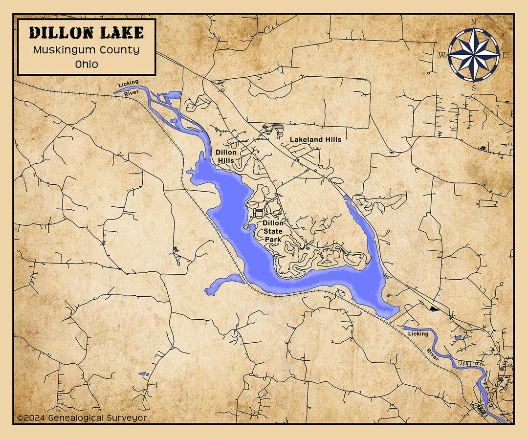 2024 Map of Dillon Lake Ohio - Etsy