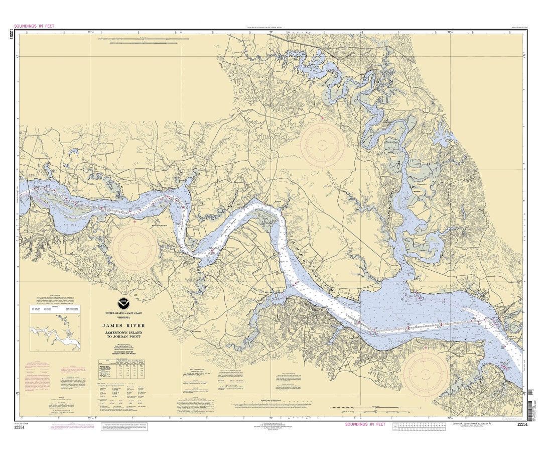 2001 Nautical Chart of James River Virginia Jamestown Island to Jordan ...
