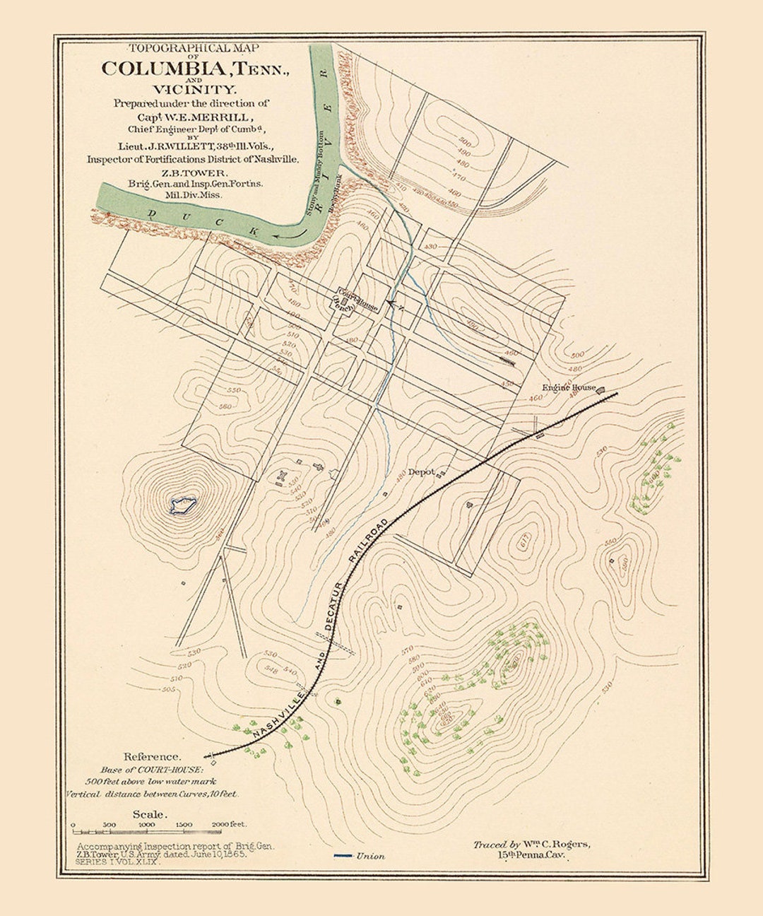 1865 Town Map of Columbia Tennessee - Etsy