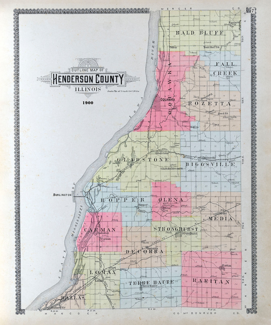 1900 Map of Henderson County Illinois - Etsy