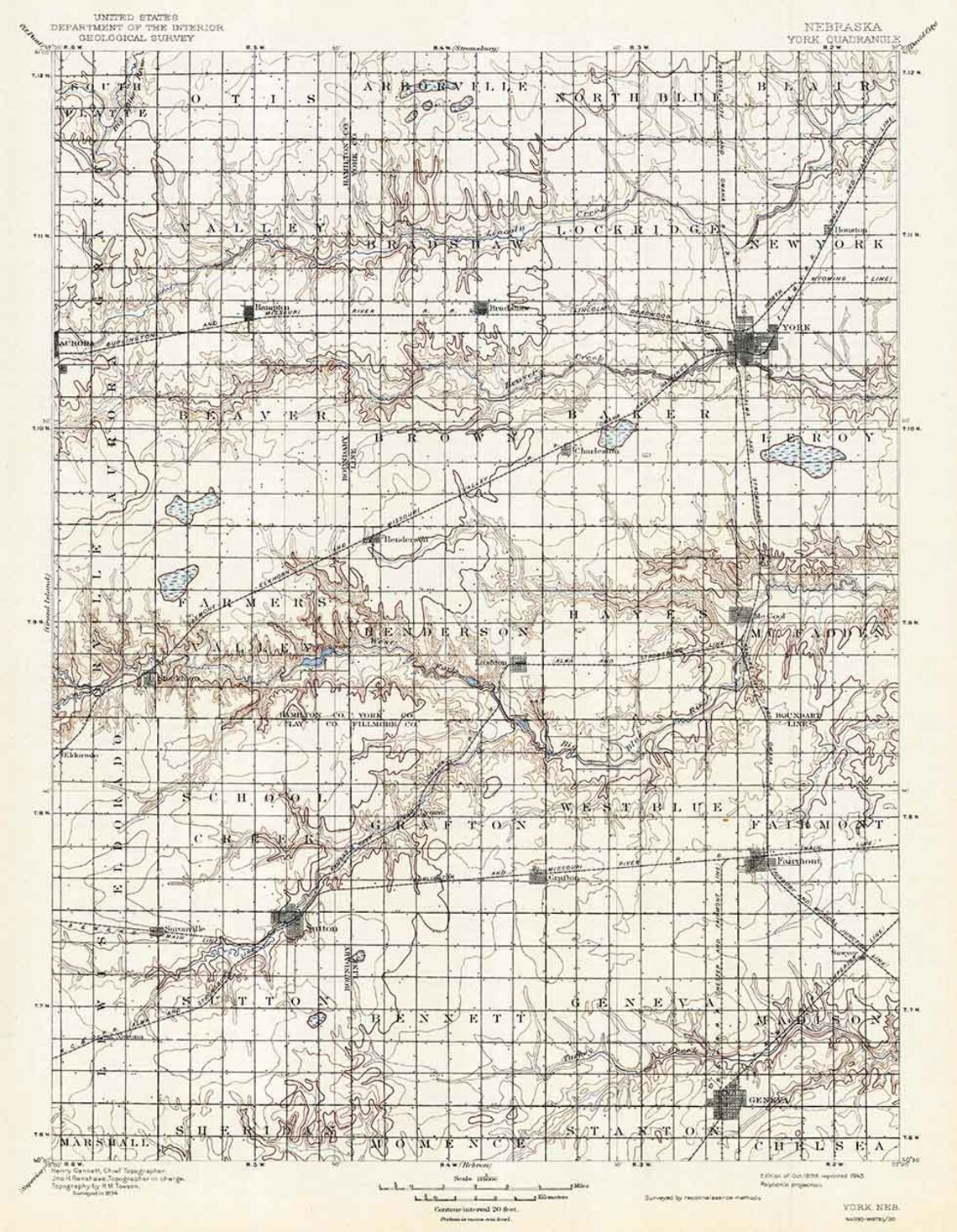 1898 Topo Map of York Nebraska Sutton - Etsy
