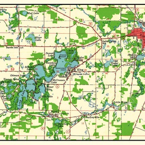 1959 Map of Waupaca Wisconsin and Chain O Lakes - Etsy