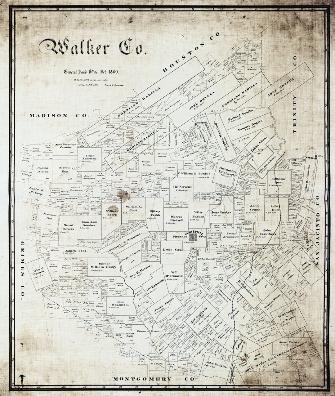 1903 Farm Line Map of Walker County Texas Huntsville - Etsy