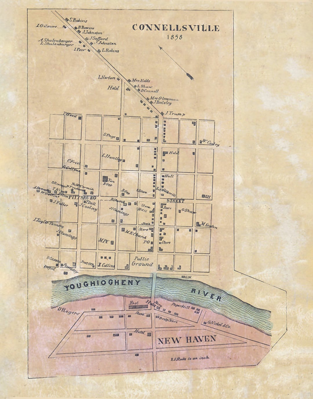 1858 Town Map of Connellsville Fayette County Pa - Etsy