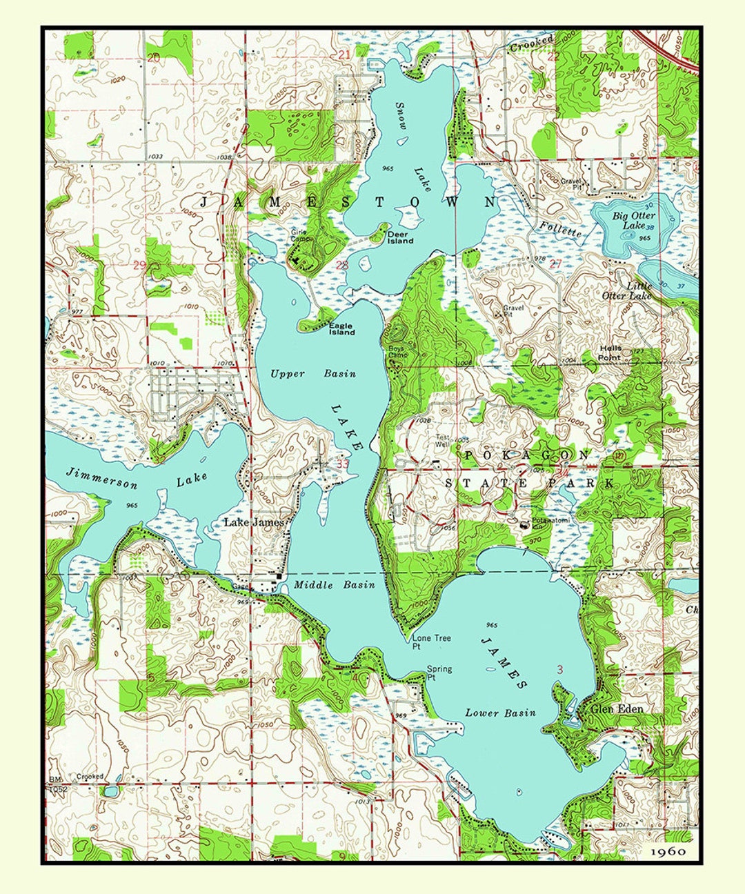 1960 Map of Lake James Steuben County Indiana - Etsy