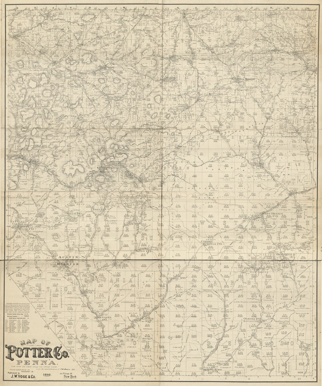 1893 Farm Line Map of Potter County Pa From Actual Surveys - Etsy