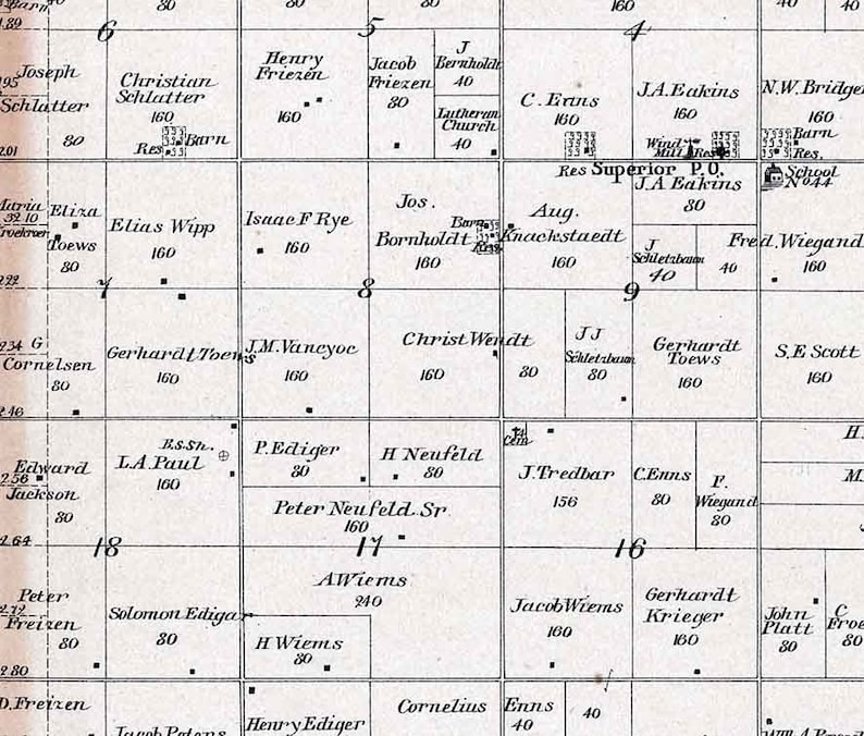1884 Map of Superior Township Mcpherson County Kansas - Etsy