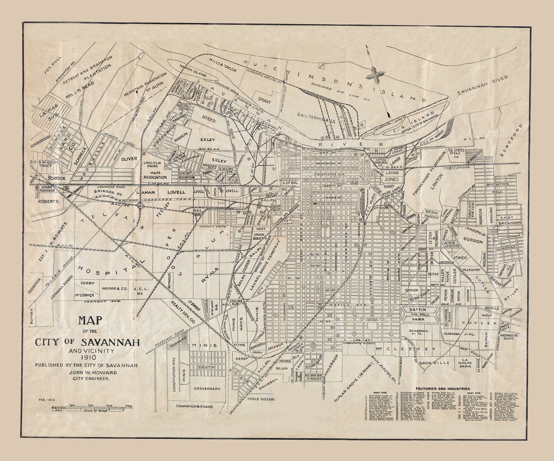 1910 Map of Savannah Georgia - Etsy