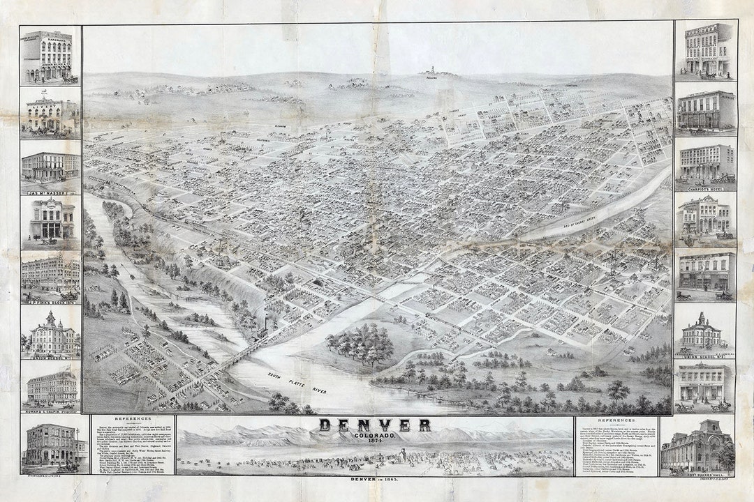 1874 Panoramic Map of Denver Colorado - Etsy