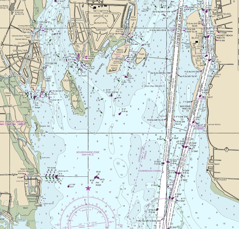 2018 Nautical Chart of Detroit River - Etsy