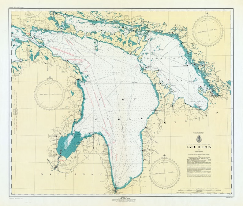1940 Nautical Map of Lake Huron and Georgian Bay - Etsy Canada