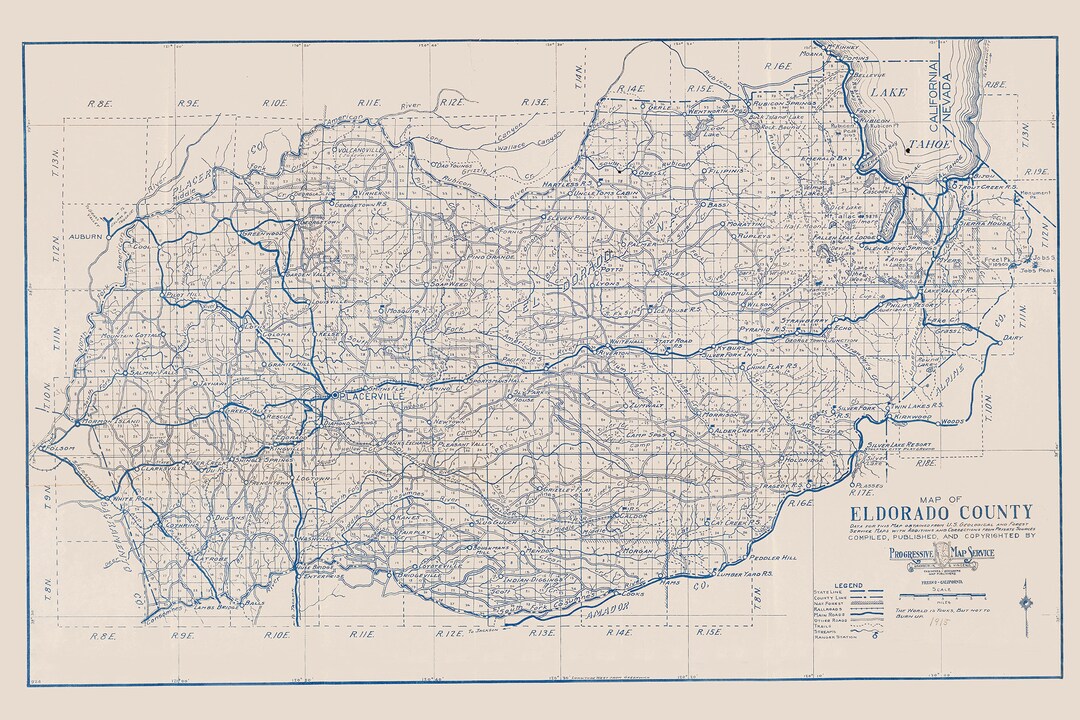 1915 Map of Eldorado County California Lake Tahoe - Etsy