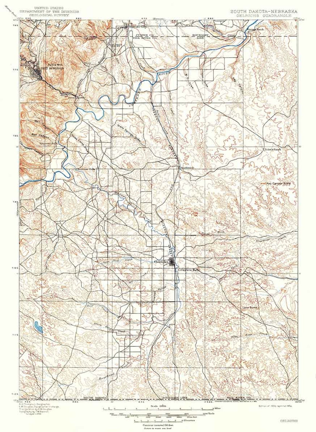 1900 Topo Map of Oelrichs South Dakota - Etsy