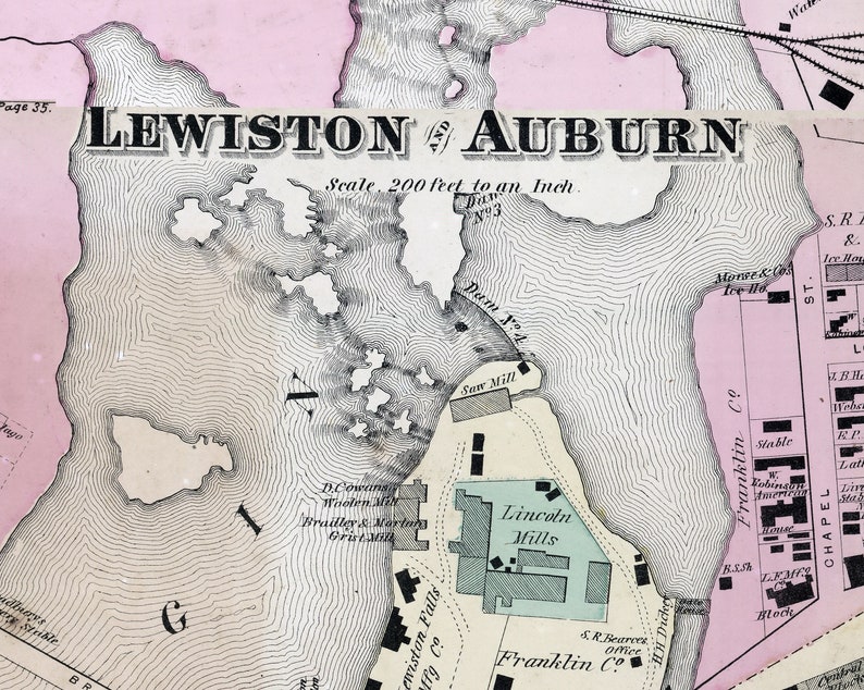 1873 Map of Lewiston and Auburn Maine - Etsy