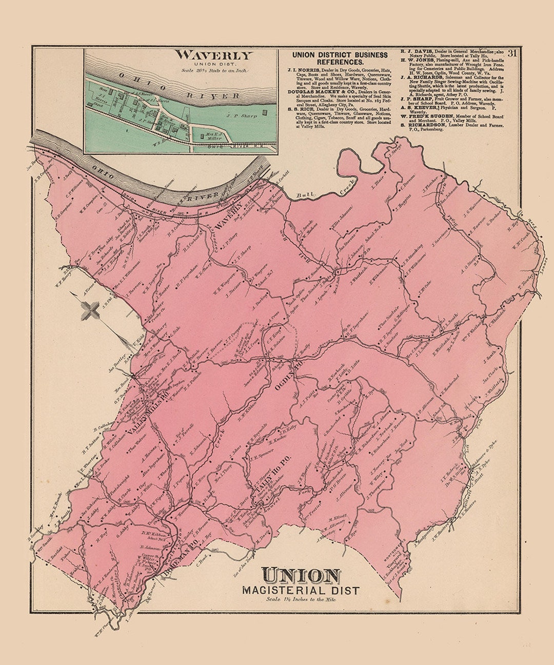 1886 Map of Union District Wood County West Virginia - Etsy