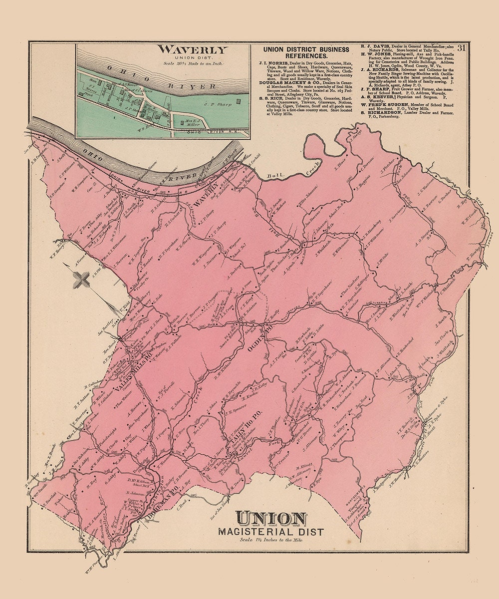 1886 Map of Union District Wood County West Virginia - Etsy