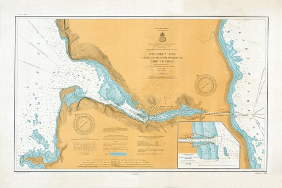 1904 Nautical Chart Map of Sturgeon Bay Canal and Harbor - Etsy