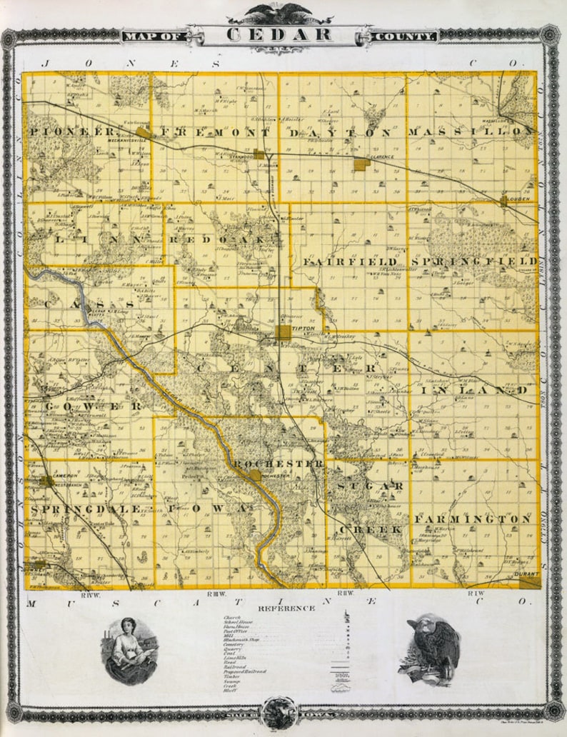 1875 Map of Cedar County Iowa - Etsy