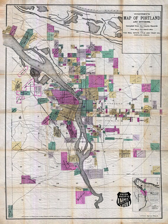 1889 Map of Portland Oregon | Etsy