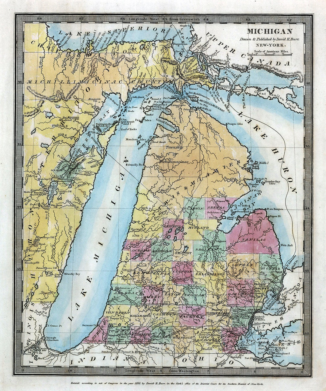 1831 Map of Michigan - Etsy