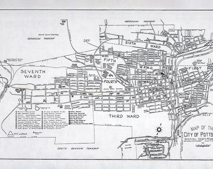 1920 Map of Pottsville Schuylkill County Pennsylvania - Etsy